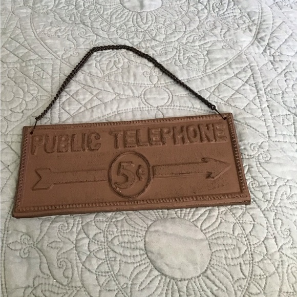 None | Accents | Vintage Cast Iron Metal Public Telephone 5 Cent Sign ...